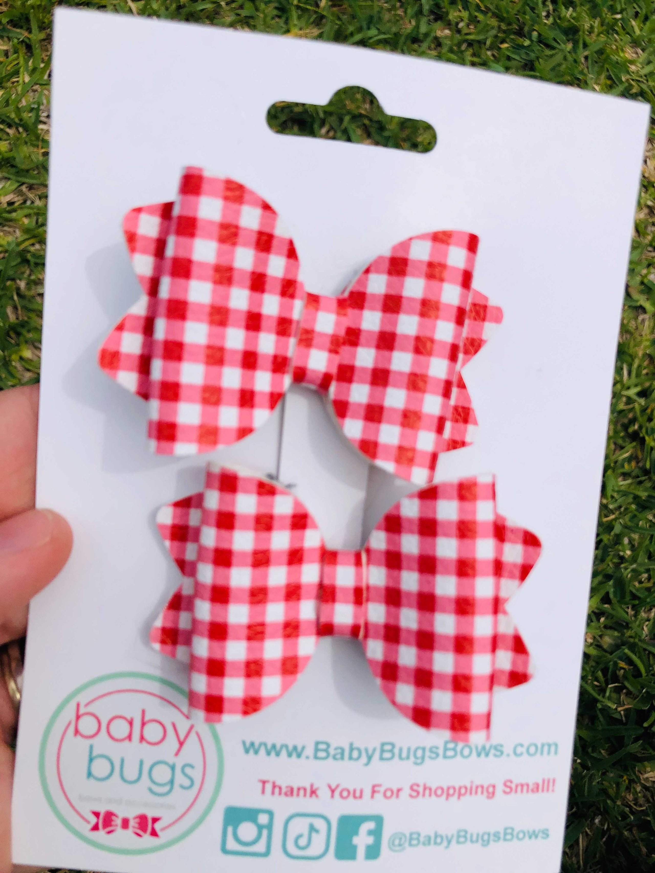 Red Gingham Piggy Tails Bows Christmas Bows | Baby Bugs Bows